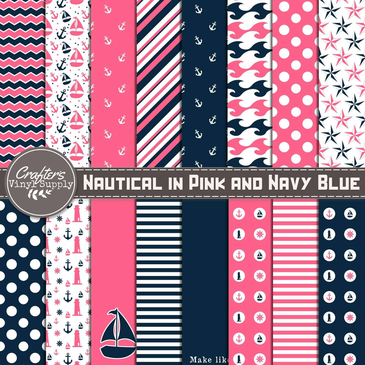 Nautical in Pink and Navy Blue Patterns – Crafter's Vinyl Supply